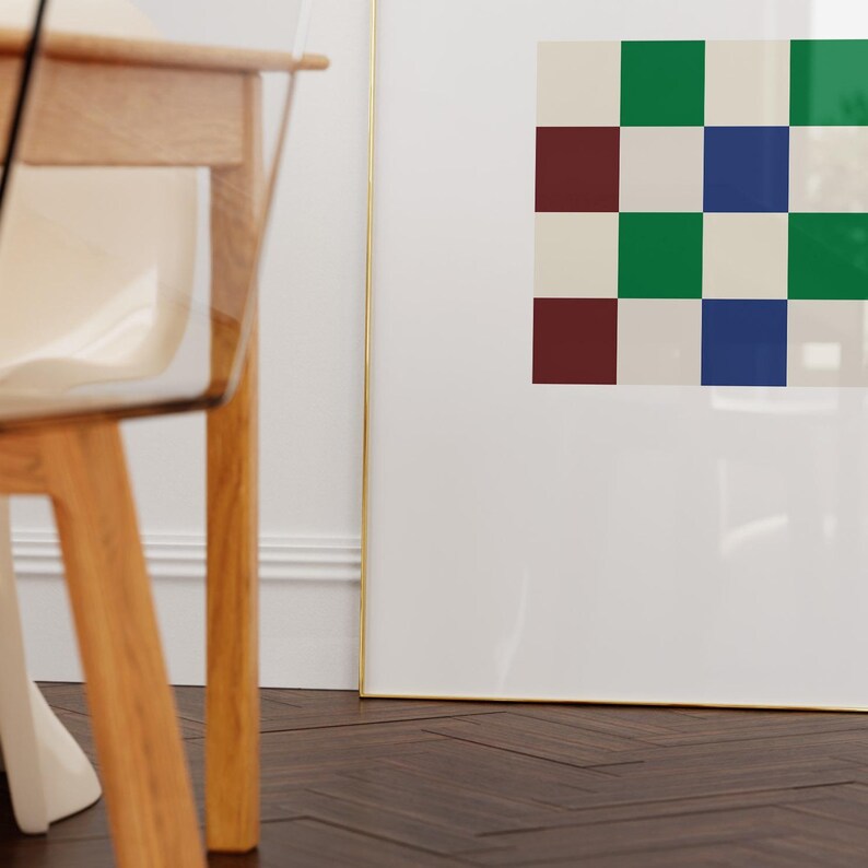 Blue Green Checkered Print, Dark Red Indigo Checks Printable Wall Art ...