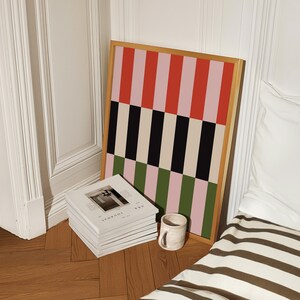 Multi Colored Long Checkered Wall Art, Retro Stripes Printable Wall Art ...