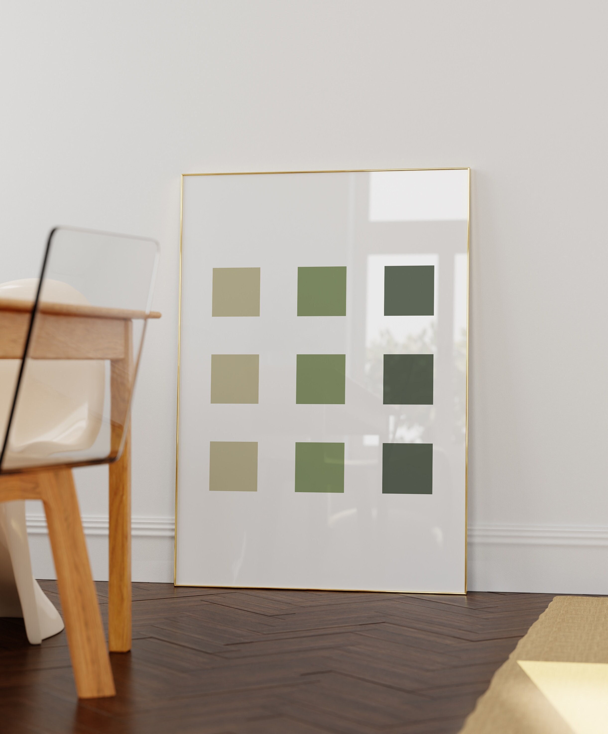 Green Tones Color Blocks Printable Wall Art, Sage Ombre Square ...