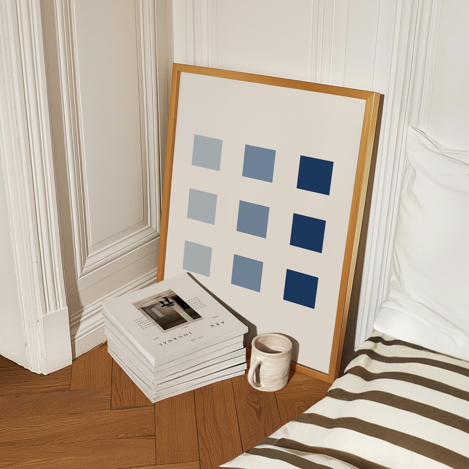 Blue Tones Color Blocks Printable Wall Art, Navy Blue Ombre Square ...