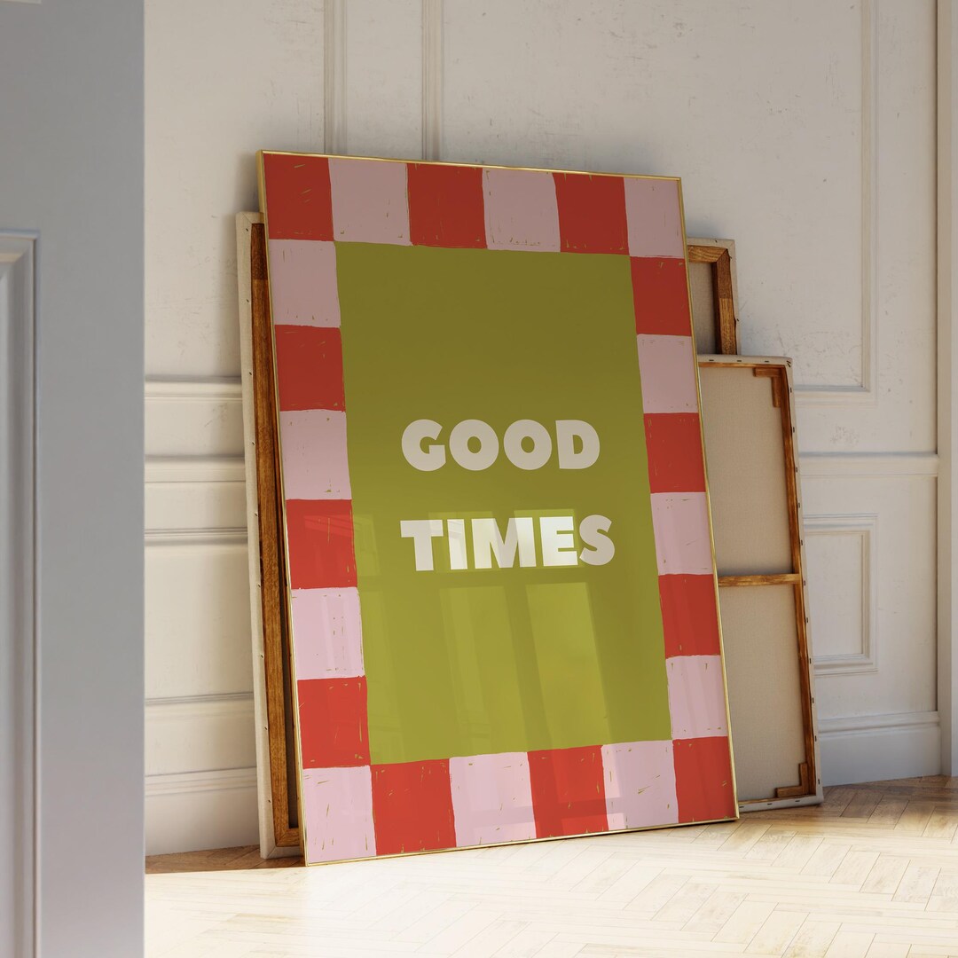 Good Times - Joyful Checkered Wall Art, Pink Red Checker Bordered Art ...