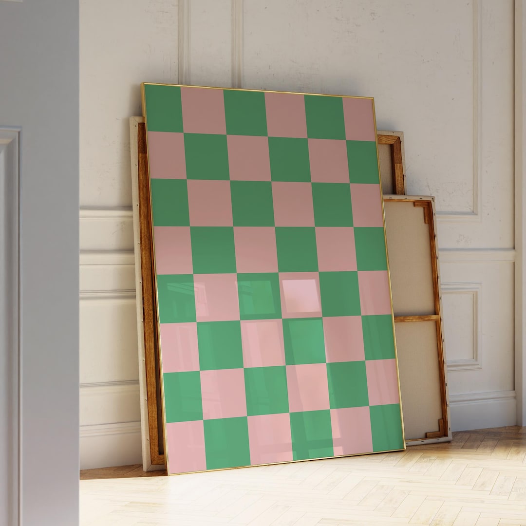Green Pink Checkered Wall Art, Colorful Checked Print, Checkerboard ...