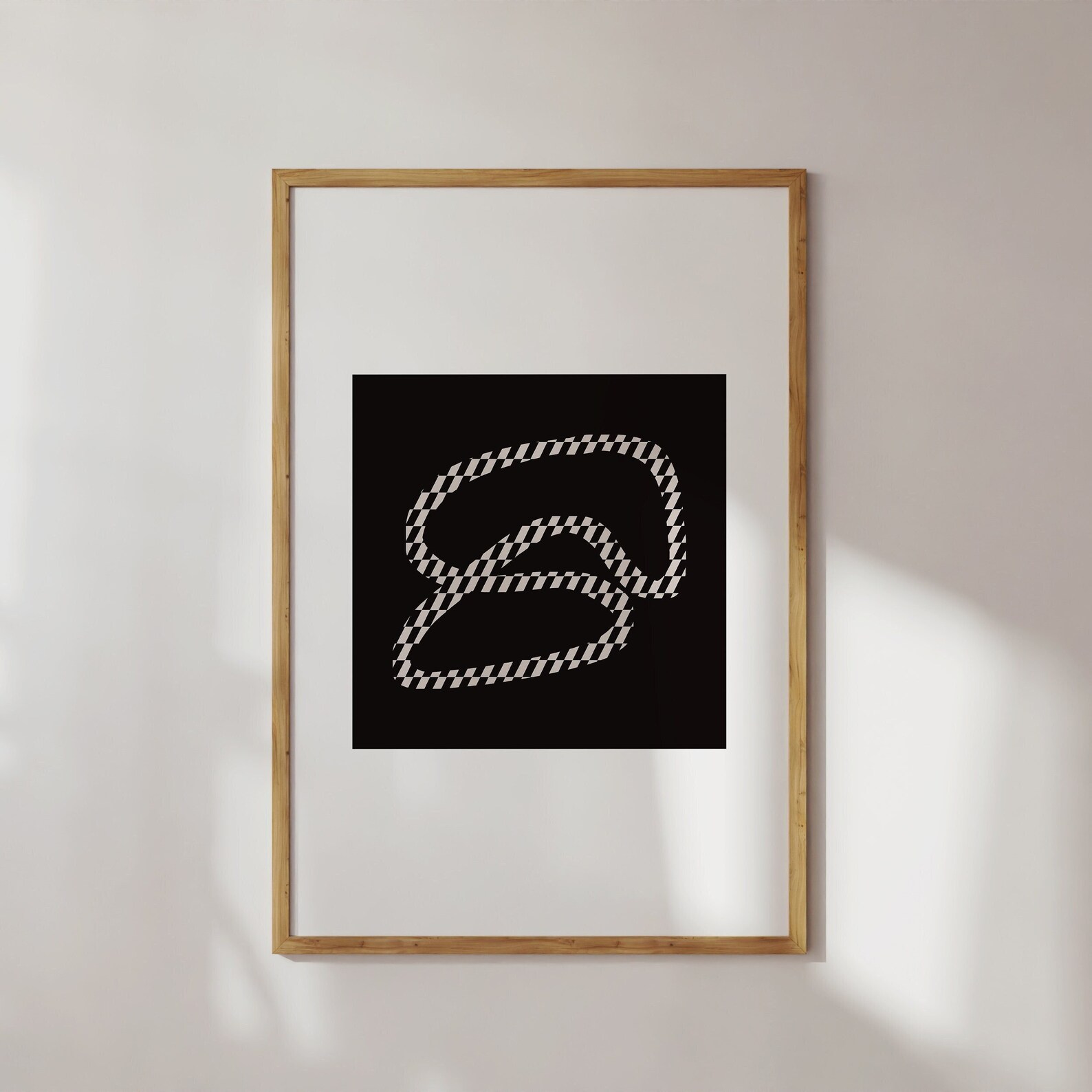 Neutral Checkered Line Art Print, Checked Pattern Black and Beige Wall ...