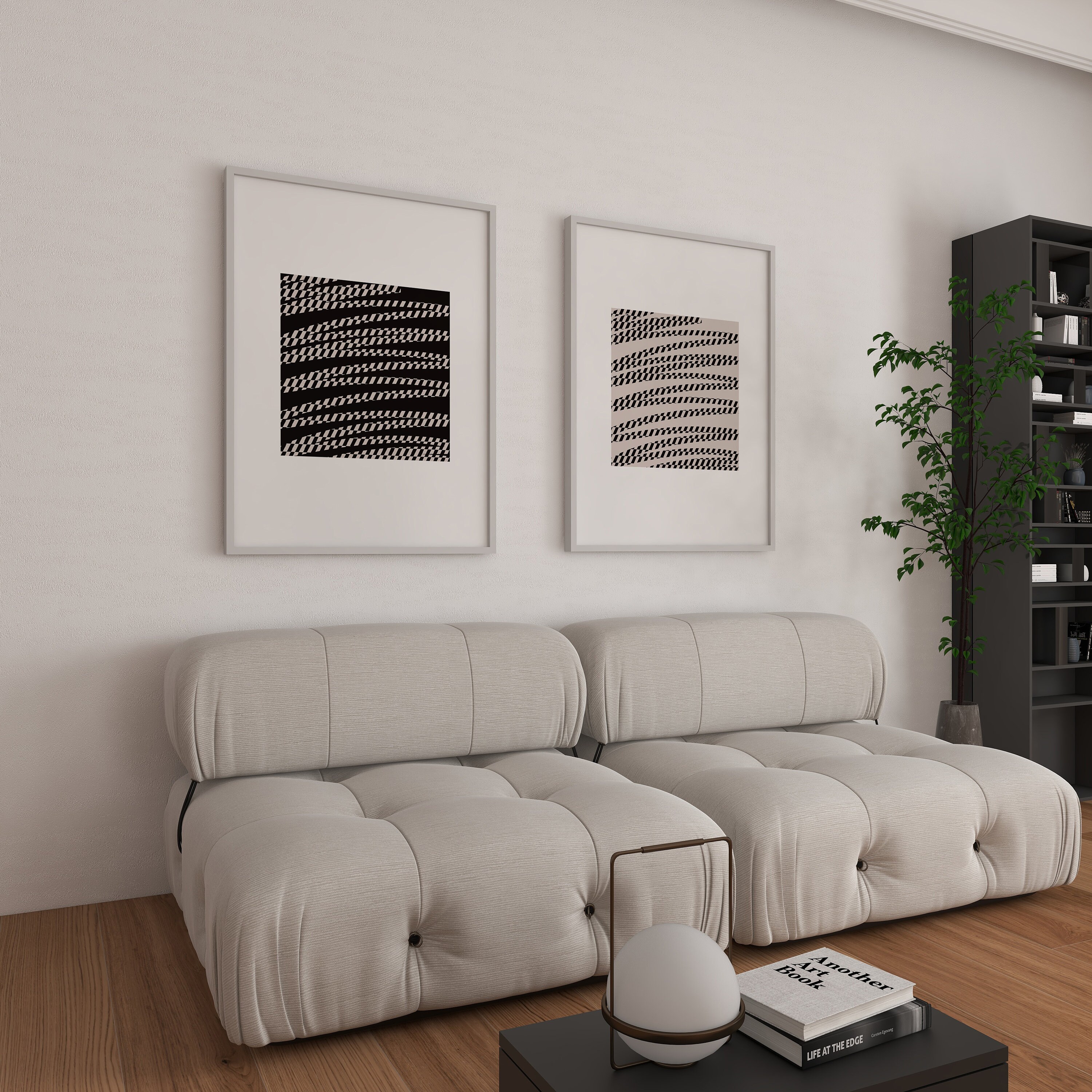 Neutral Checkered Lines Set of 2 Printable Wall Art, Checked Pattern ...