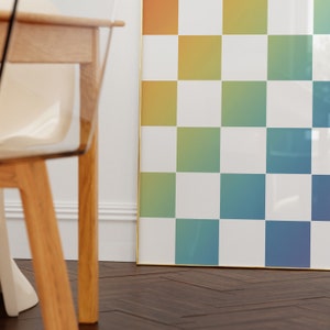 Rainbow Checkerboard Preppy Wall Art, Colorful Ombre Checkered Retro ...