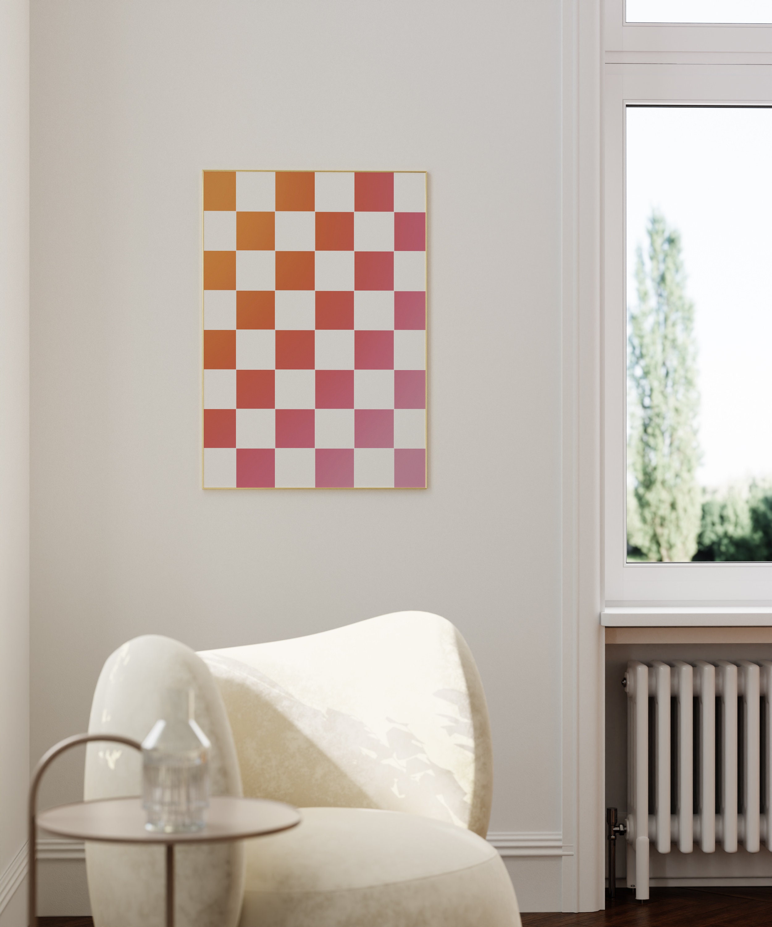 Gradient Checkered Wall Art, Colorful Checkered Print, Checkerboard ...