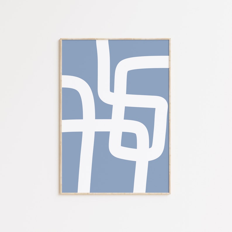 Pastel Blue Line Art Print, Wavy Line Art, Blue Printable Wall Art ...