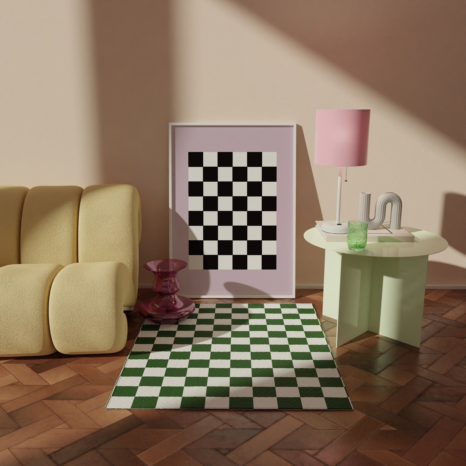 Lilac Retro Checkerboard Printable Wall Art, Black and White Checkered ...