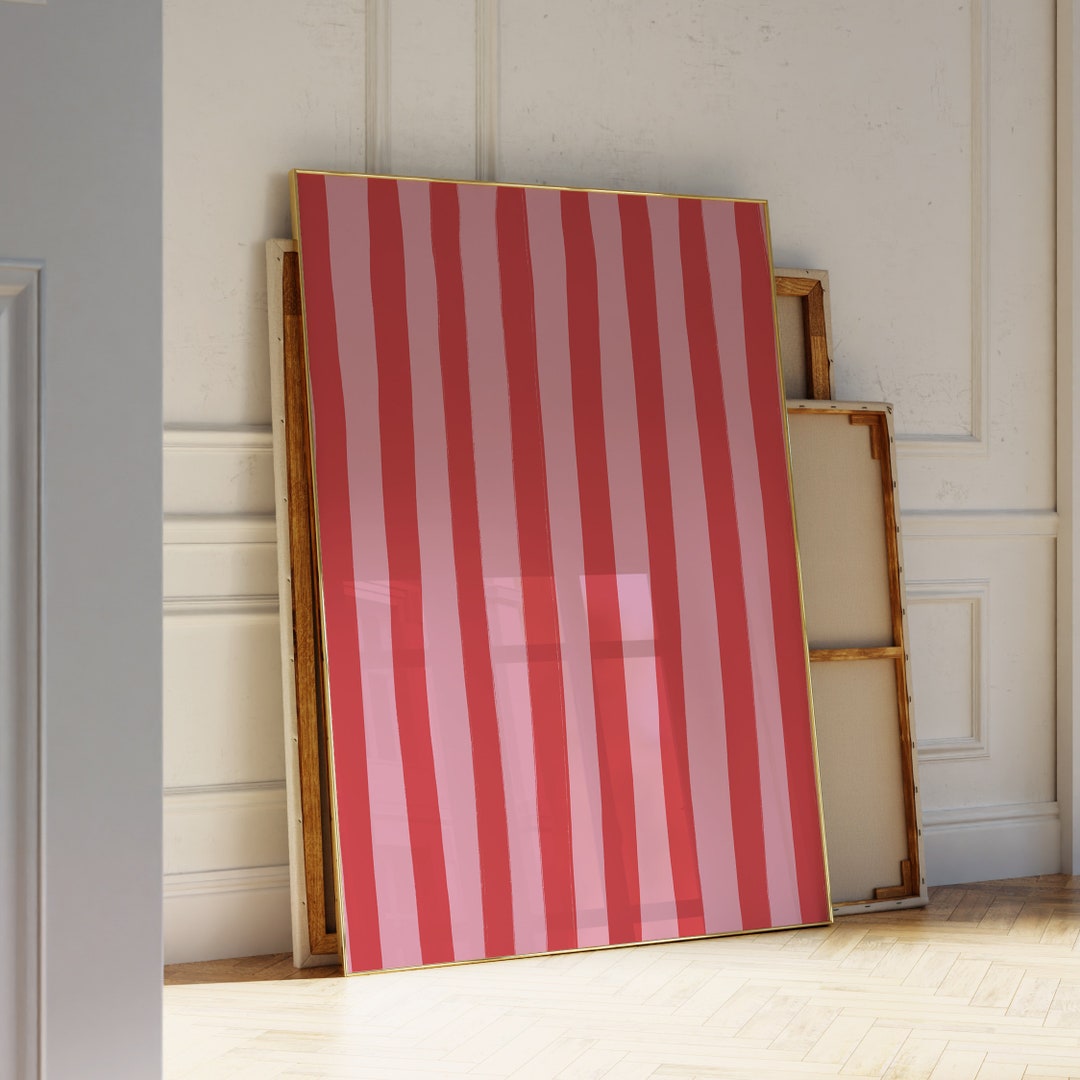 Pink Red Striped Art Print, Joyful Preppy Room Decor, Organic Lines ...