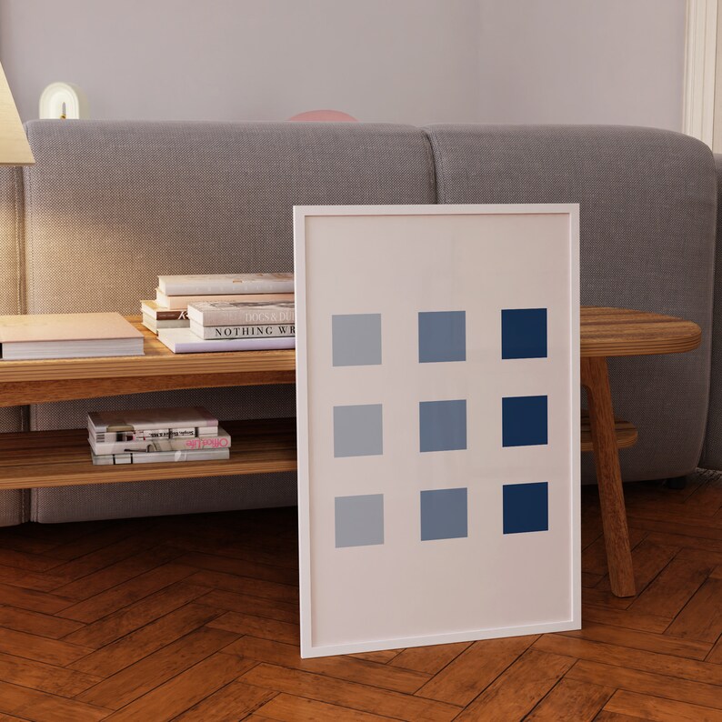 Blue Tones Color Blocks Printable Wall Art, Navy Blue Ombre Square ...