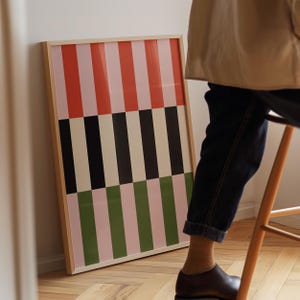 Multi Colored Long Checkered Wall Art, Retro Stripes Printable Wall Art ...