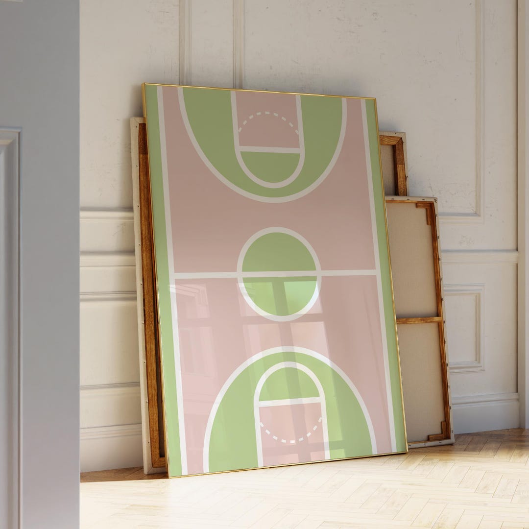 Pink Lime Basketball Court Art Print, Stadium Wall Art, Colorful Team ...