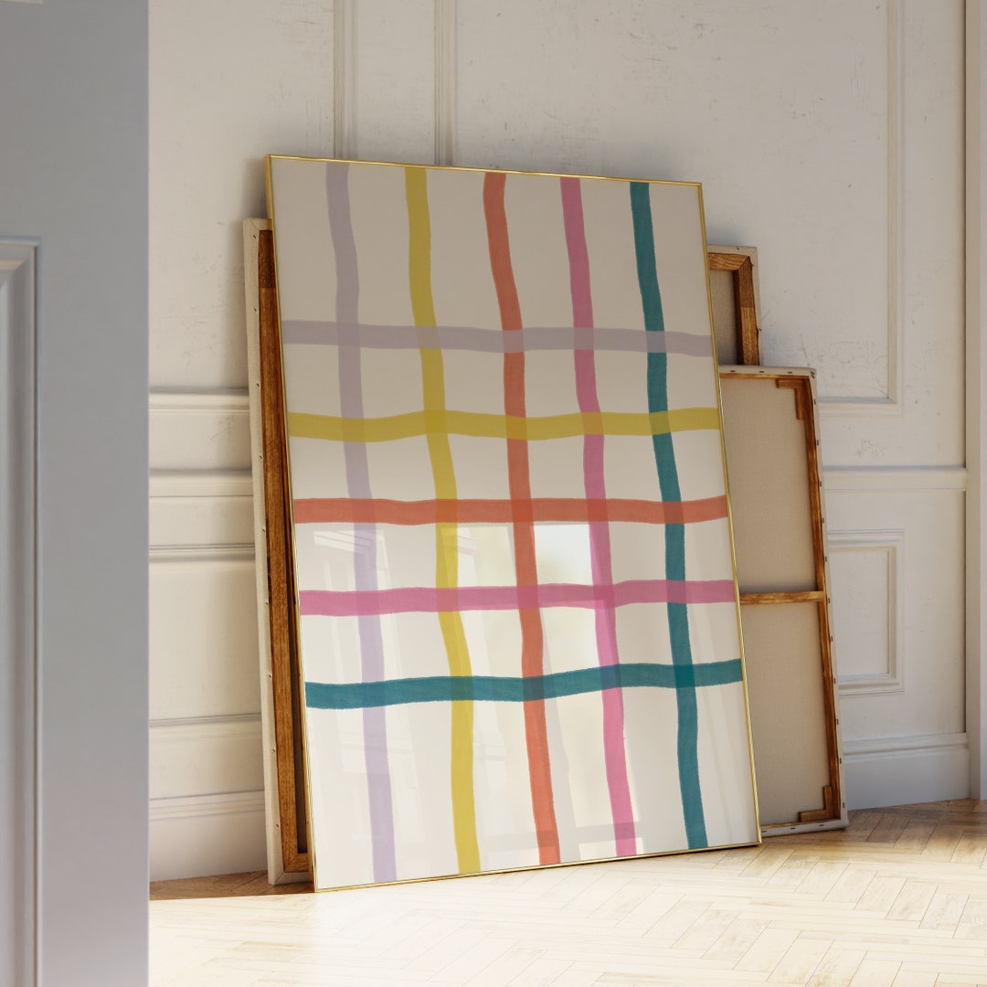 Pastel Checkered Art Print, Joyful Preppy Room Decor, Organic Lines ...