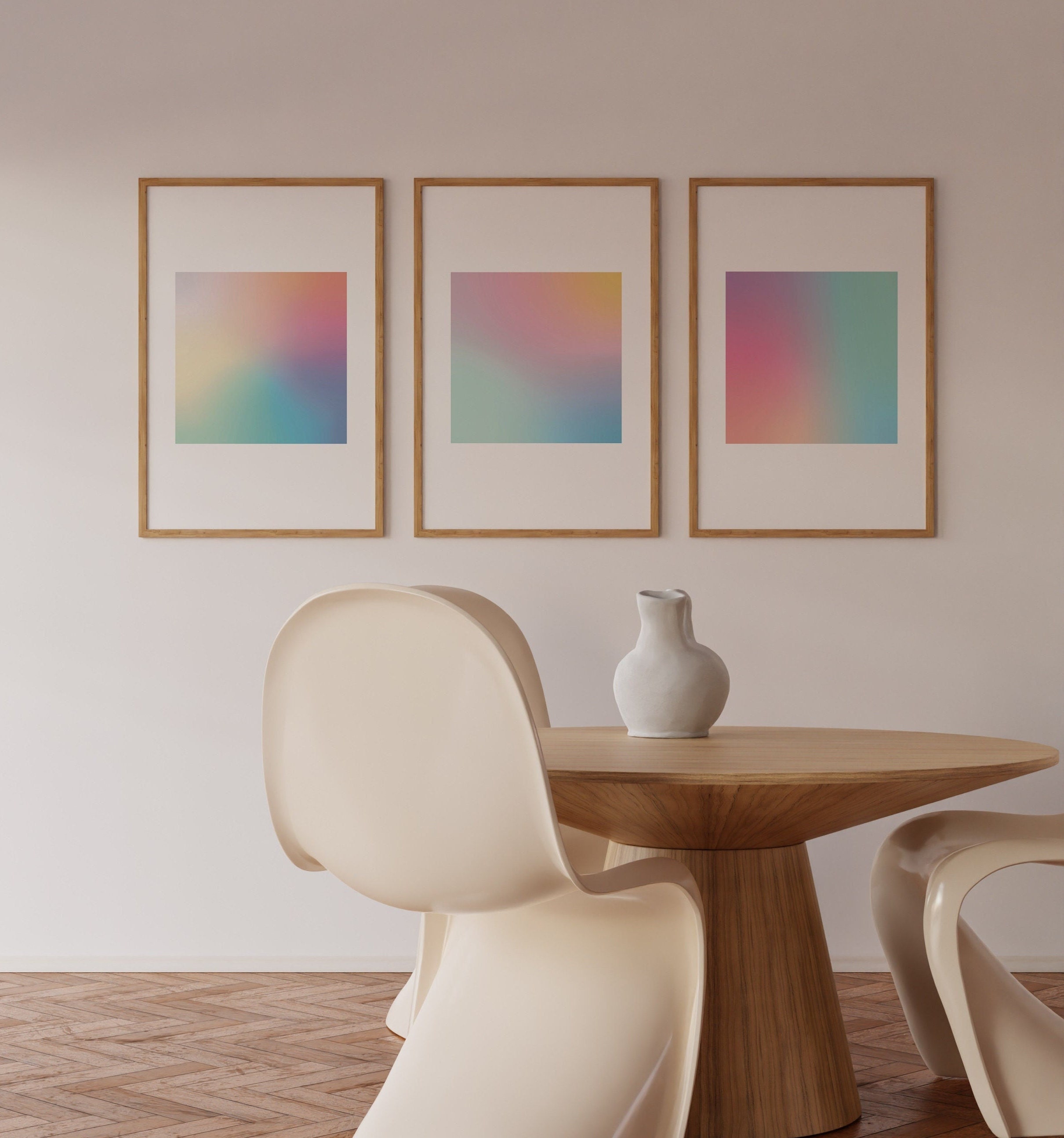 Rainbow Gradient Wall Art Set of 3, Stylish Pastel Boho Aura Poster ...