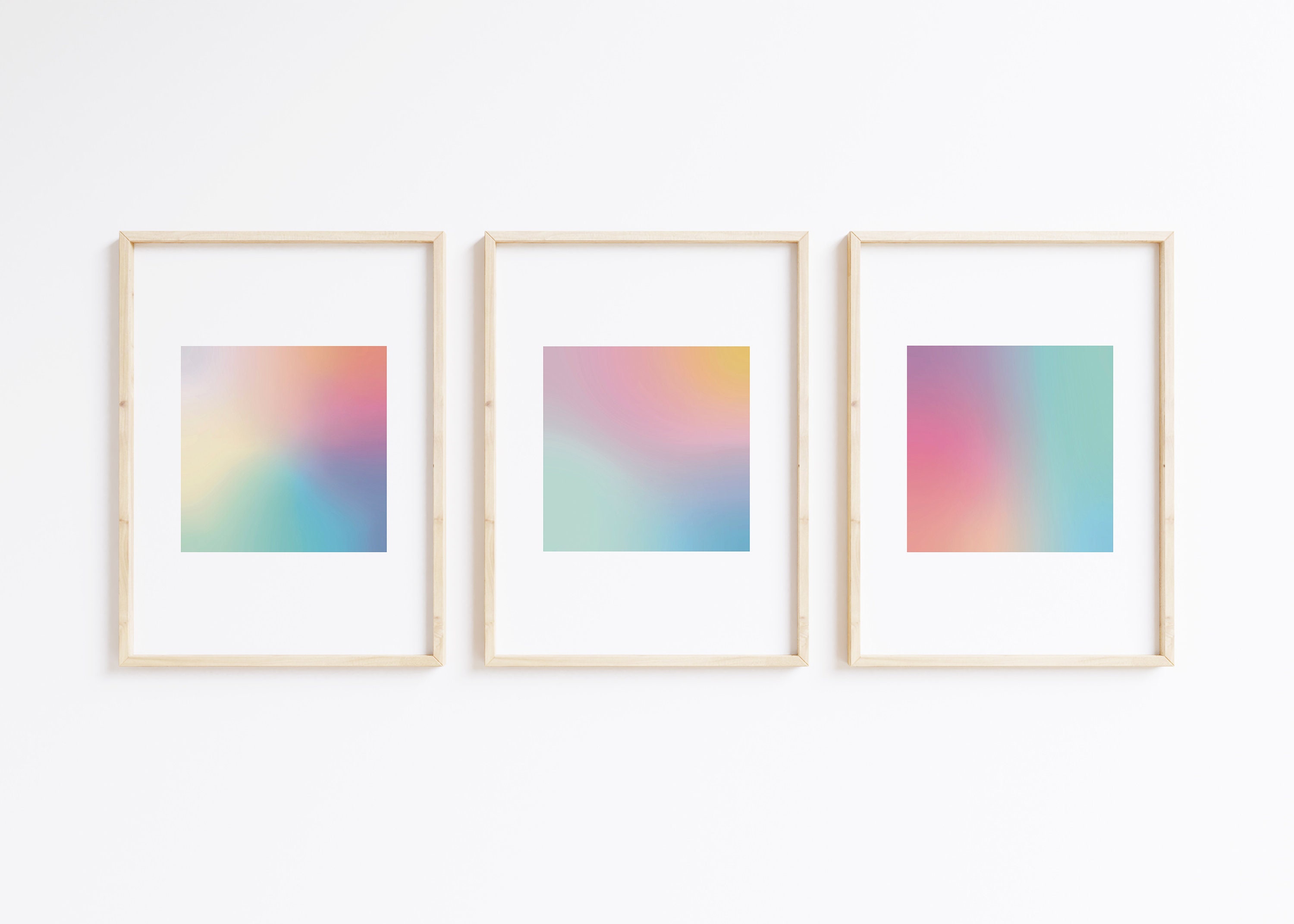 Rainbow Gradient Wall Art Set of 3, Stylish Pastel Boho Aura Poster ...