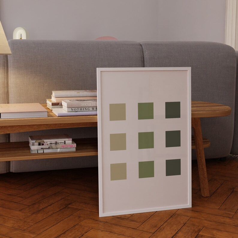 Green Tones Color Blocks Printable Wall Art, Sage Ombre Square ...