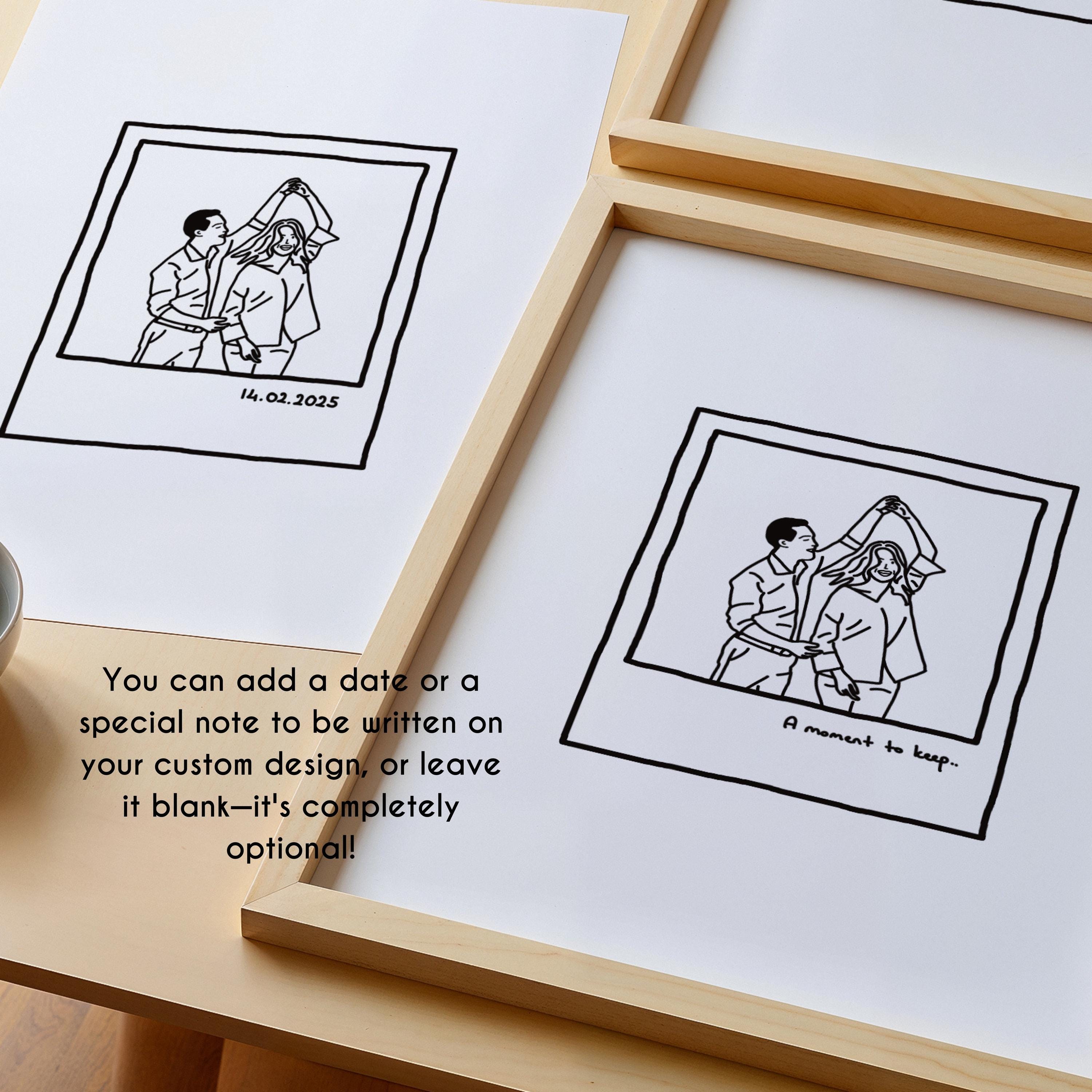 Custom Polaroid Frame Couple BFF Portrait, Personalized Line Art Print ...