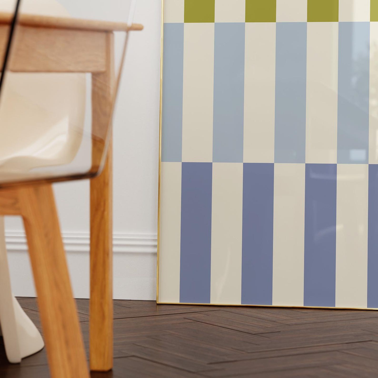 Baby Blue Green Long Checkered Wall Art, Checked Retro Printable Wall ...