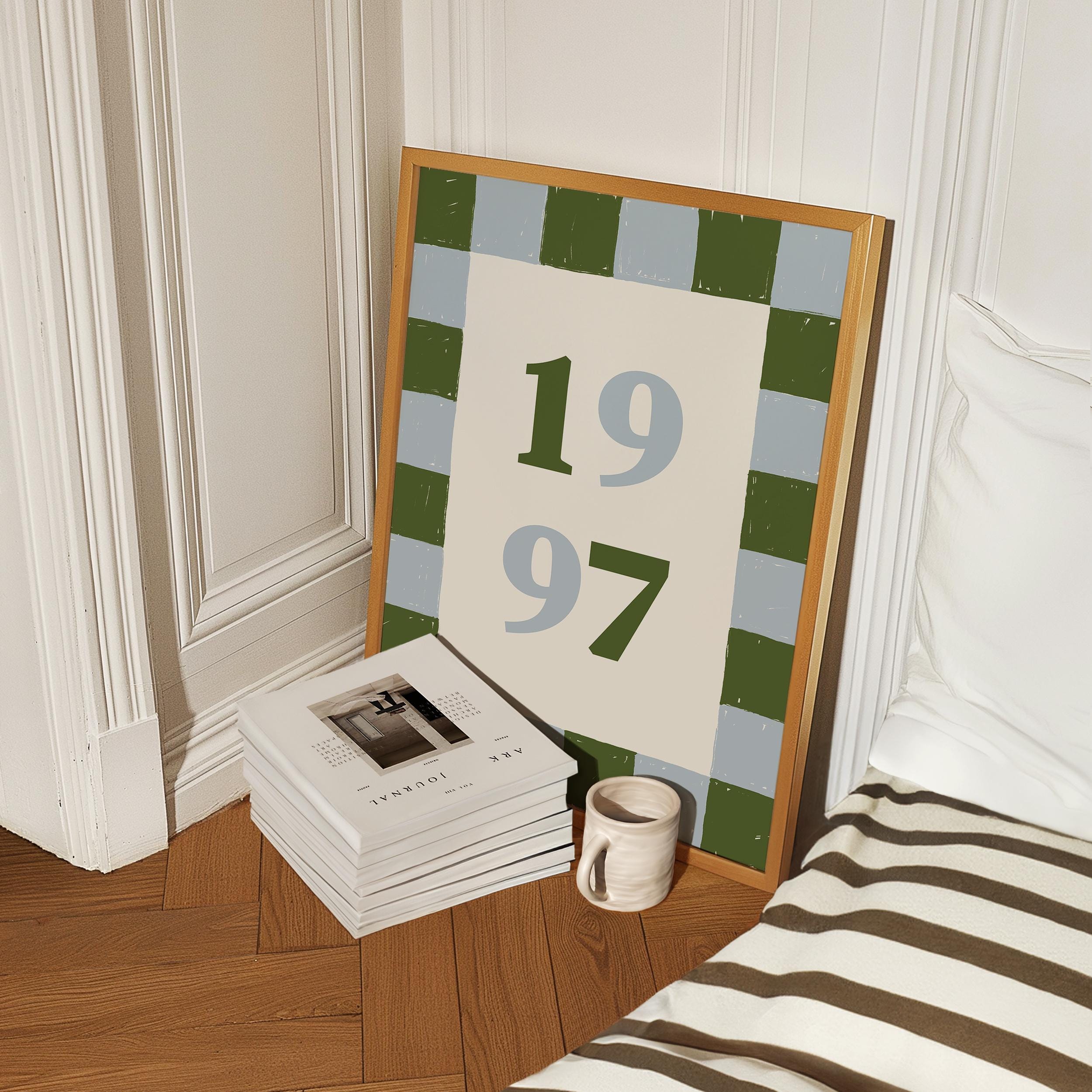 Custom Year Art Print, Checker Bordered Wall Art, Customizable Birth ...