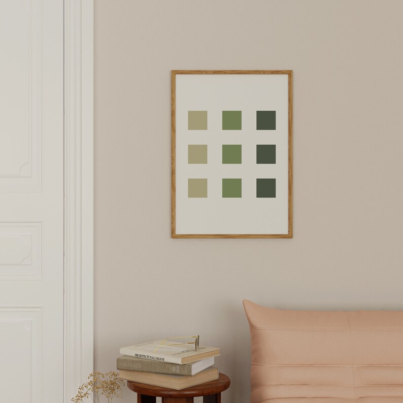 Green Tones Color Blocks Printable Wall Art, Sage Ombre Square ...