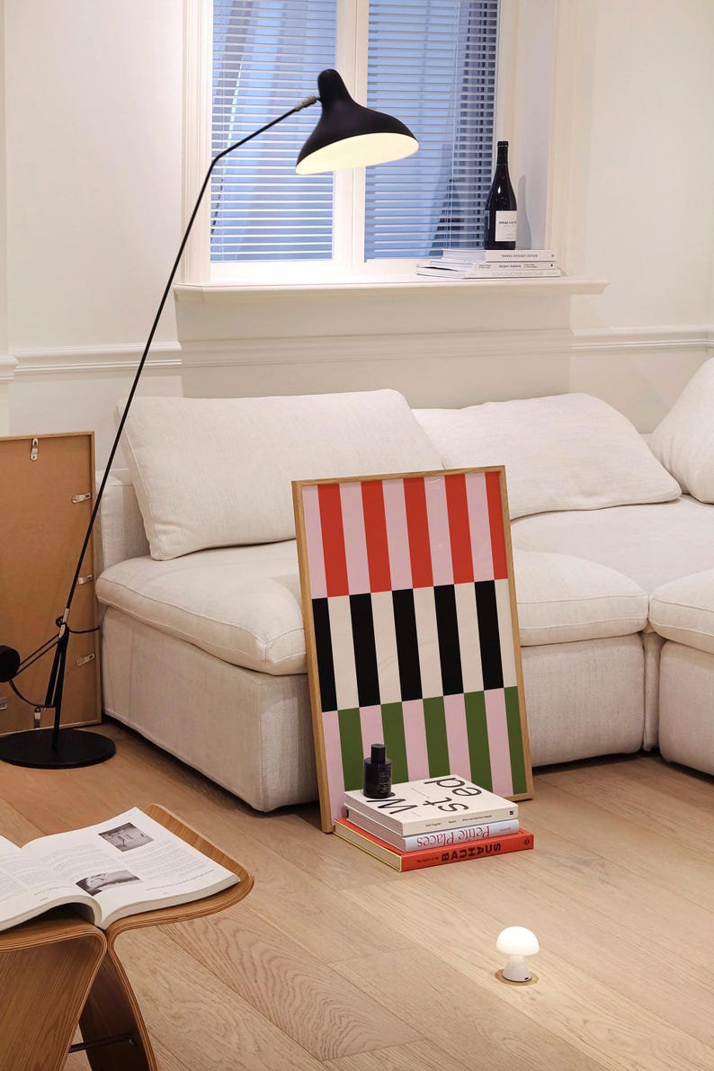 Multi Colored Long Checkered Wall Art, Retro Stripes Printable Wall Art ...