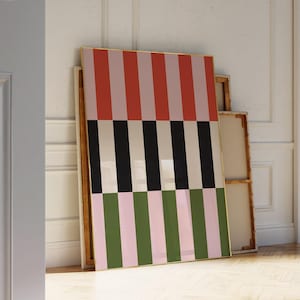 Multi Colored Long Checkered Wall Art, Retro Stripes Printable Wall Art ...