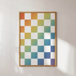 Rainbow Checkerboard Preppy Wall Art, Colorful Ombre Checkered Retro ...