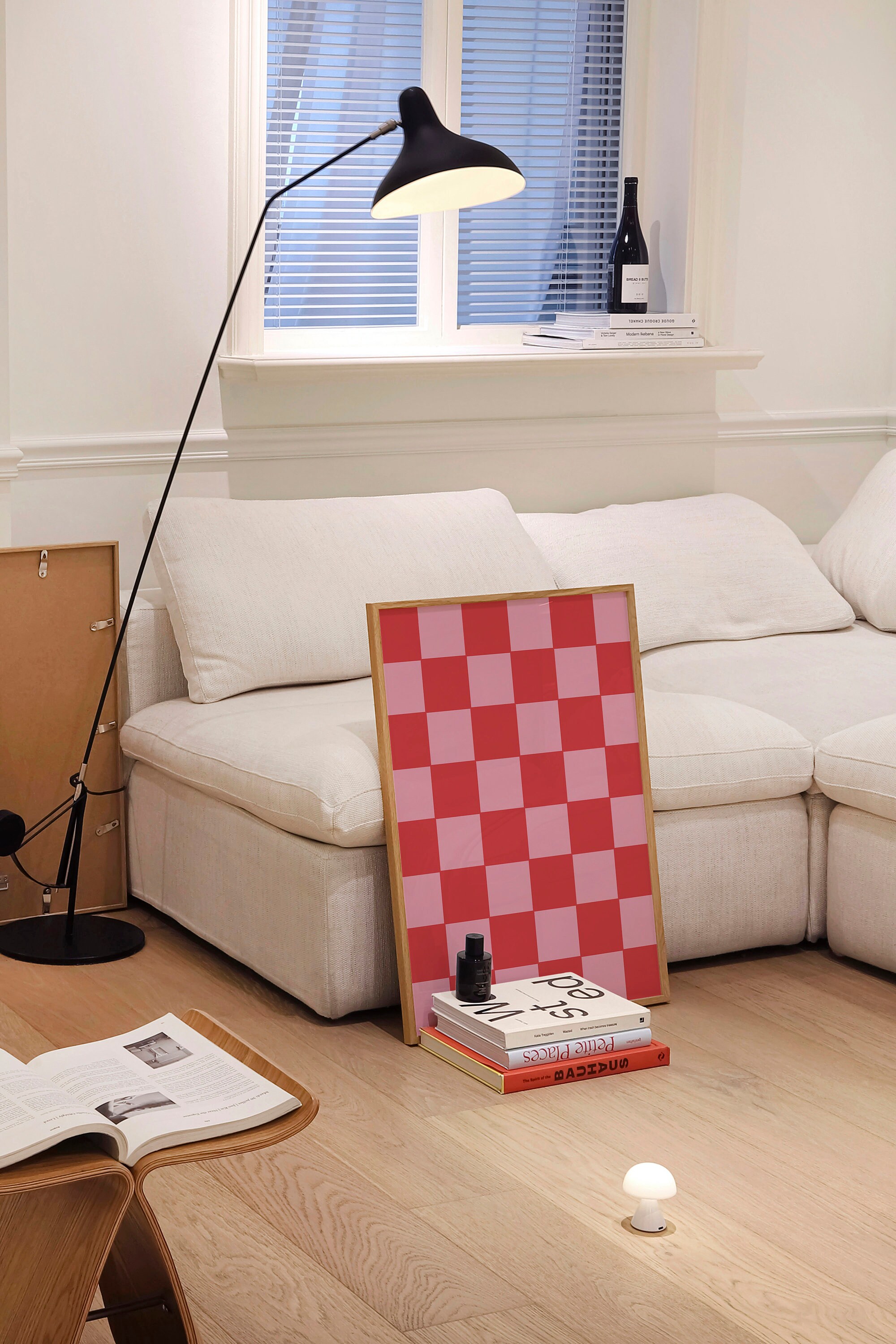 Pink Red Checkerboard Preppy Wall Art, Checkered Retro Pastel Colors ...