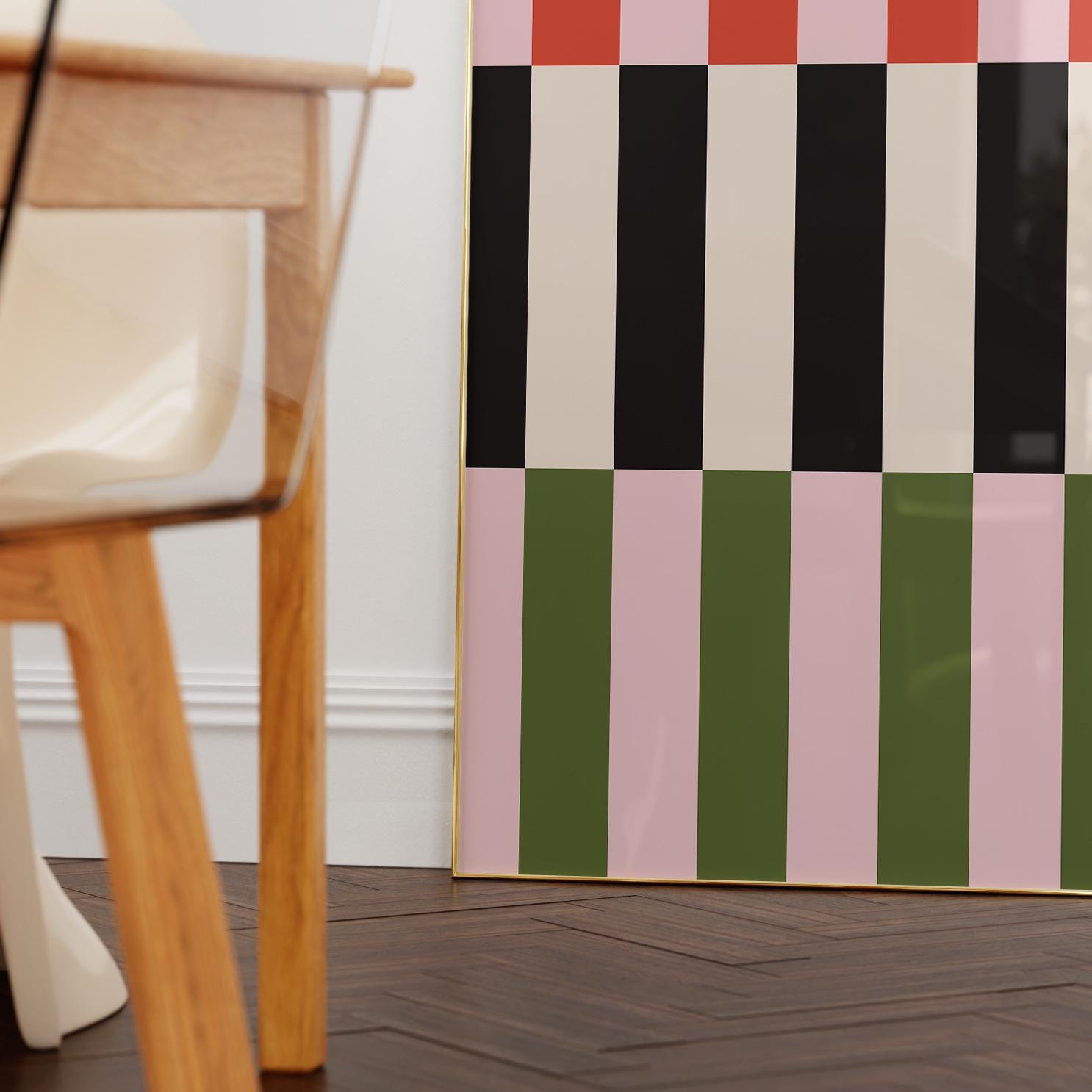 Multi Colored Long Checkered Wall Art, Retro Stripes Printable Wall Art ...