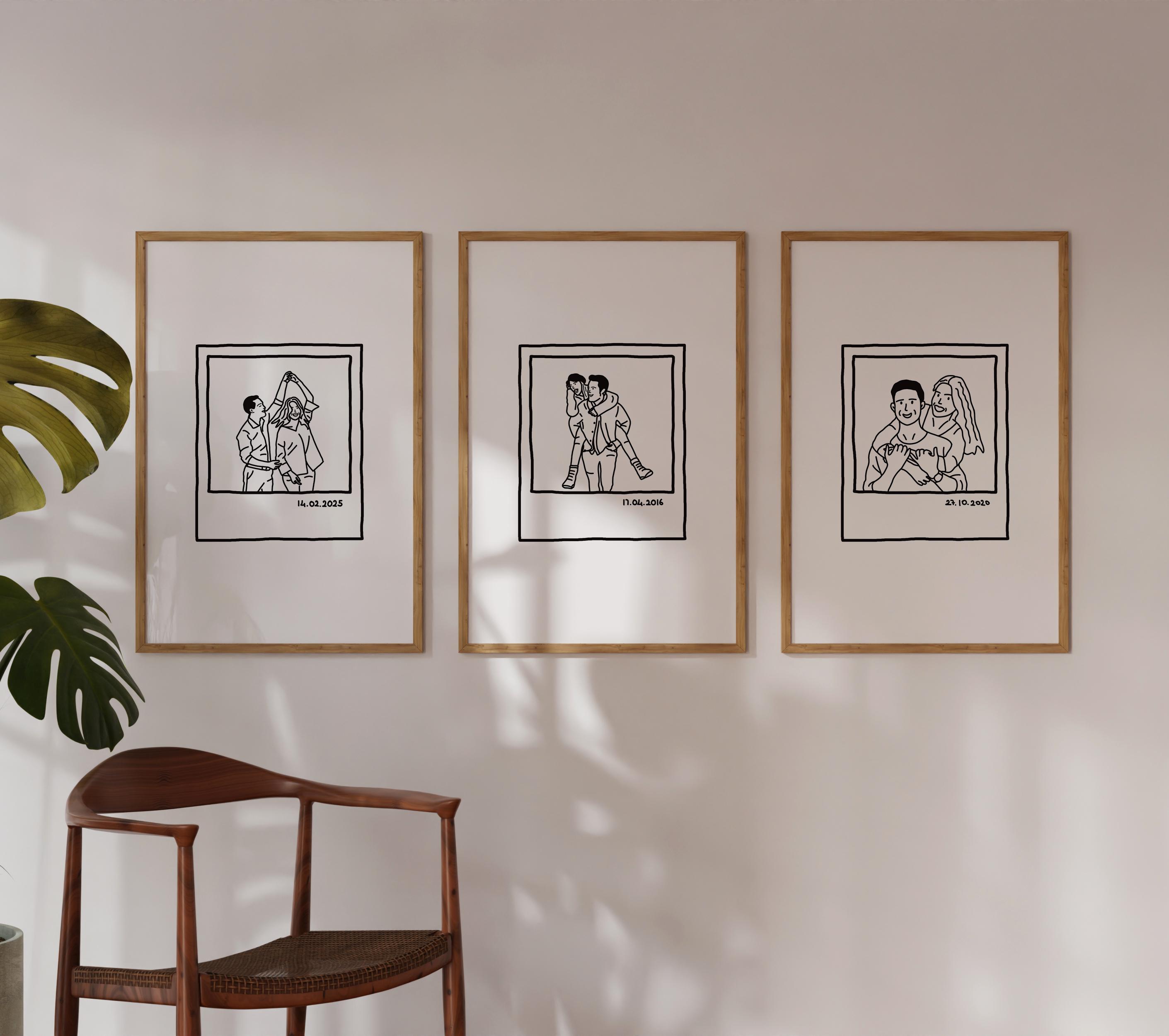 Custom Polaroid Frame Couple BFF Portrait, Personalized Line Art Print ...