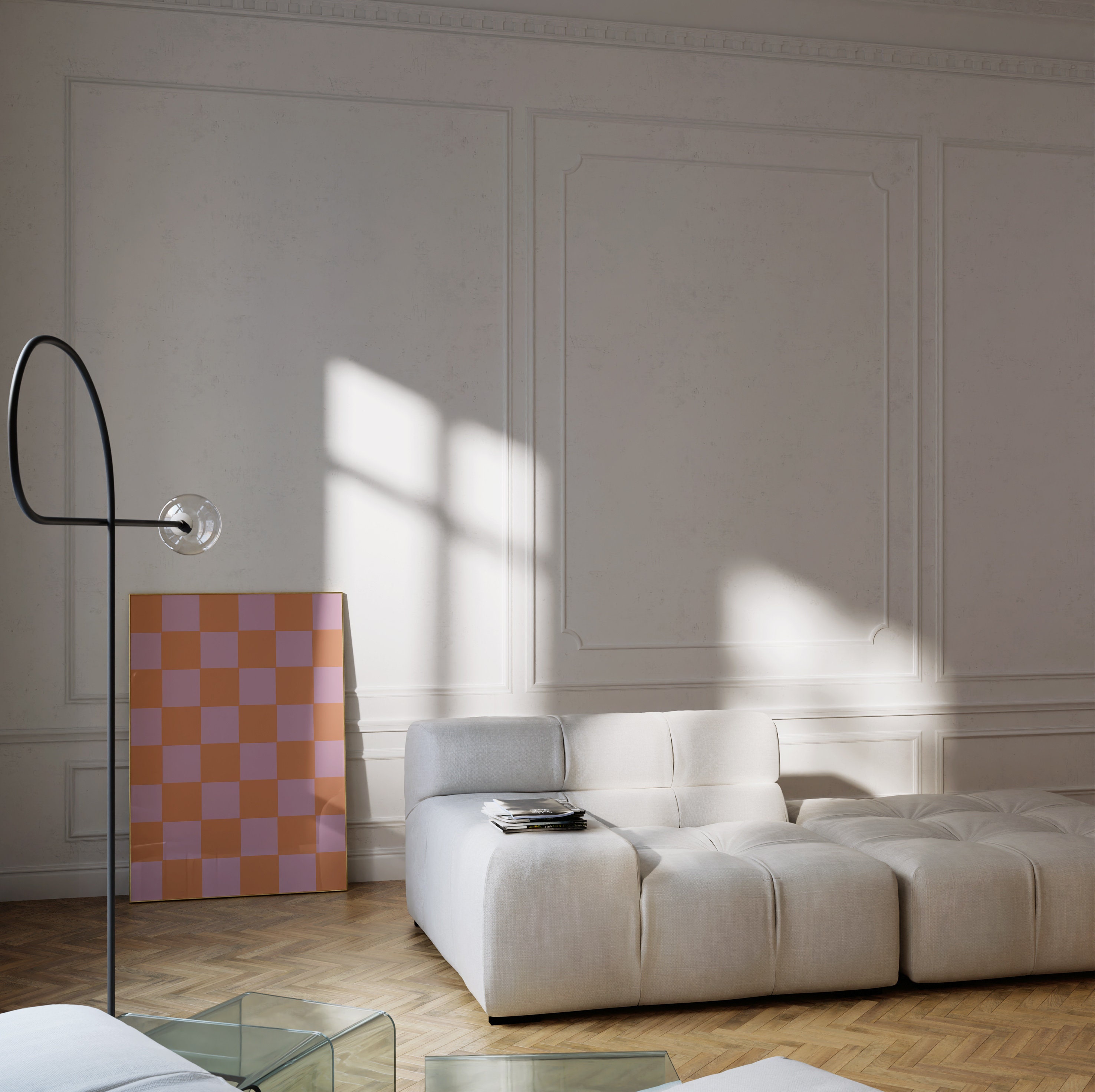 Lilac Orange Checkerboard Preppy Wall Art, Purple Checkered Retro ...