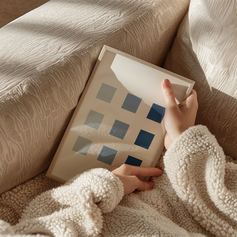 Blue Tones Color Blocks Printable Wall Art, Navy Blue Ombre Square ...