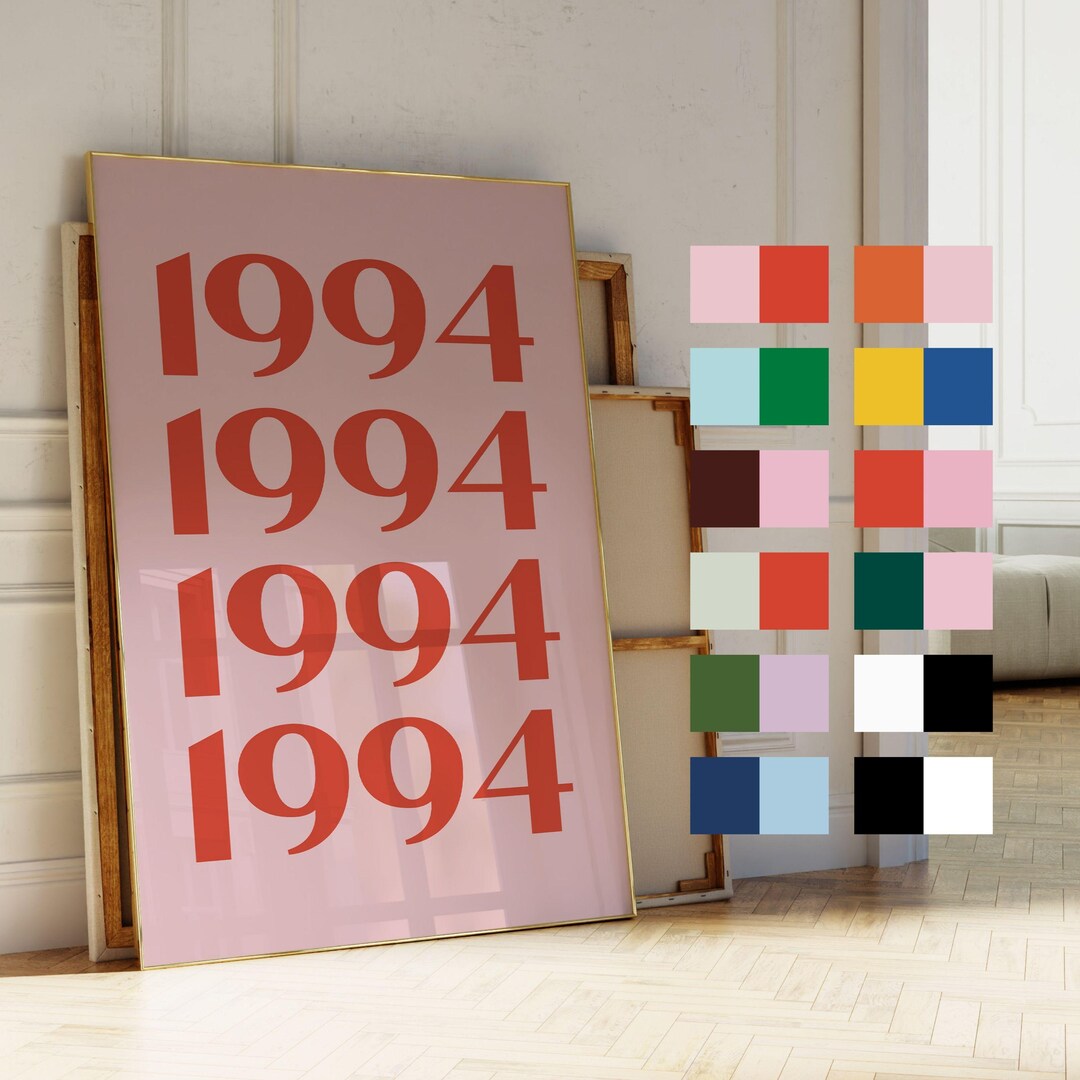 Custom Year Art Print, Modern Font Wall Art, Customizable Birth Year ...
