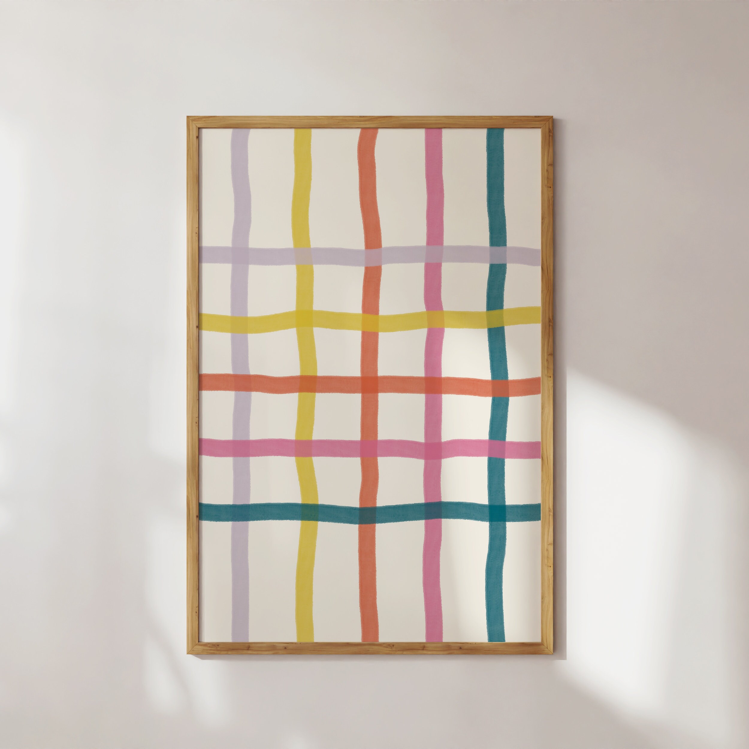 Pastel Checkered Art Print, Joyful Preppy Room Decor, Organic Lines ...