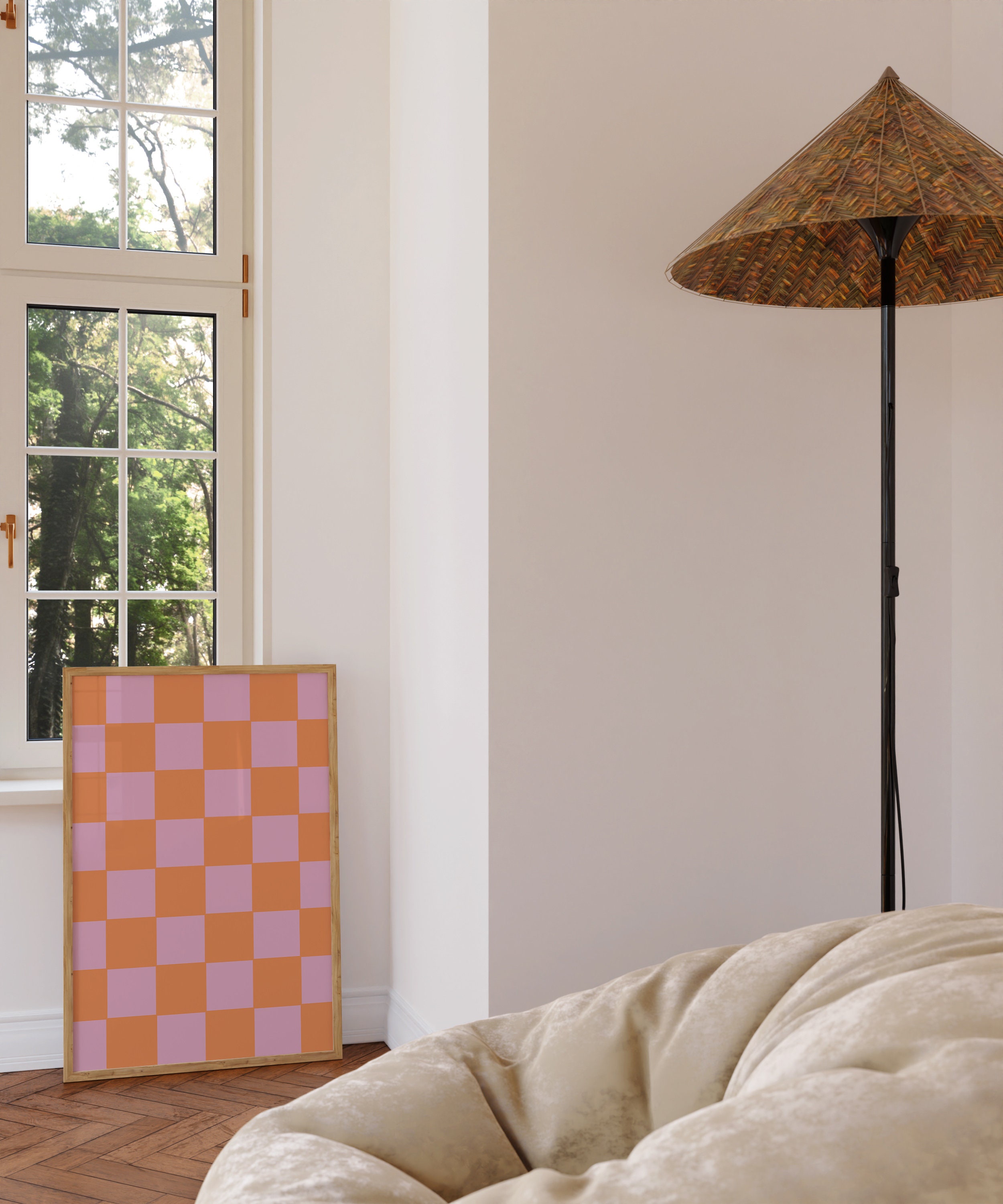 Lilac Orange Checkerboard Preppy Wall Art, Purple Checkered Retro ...