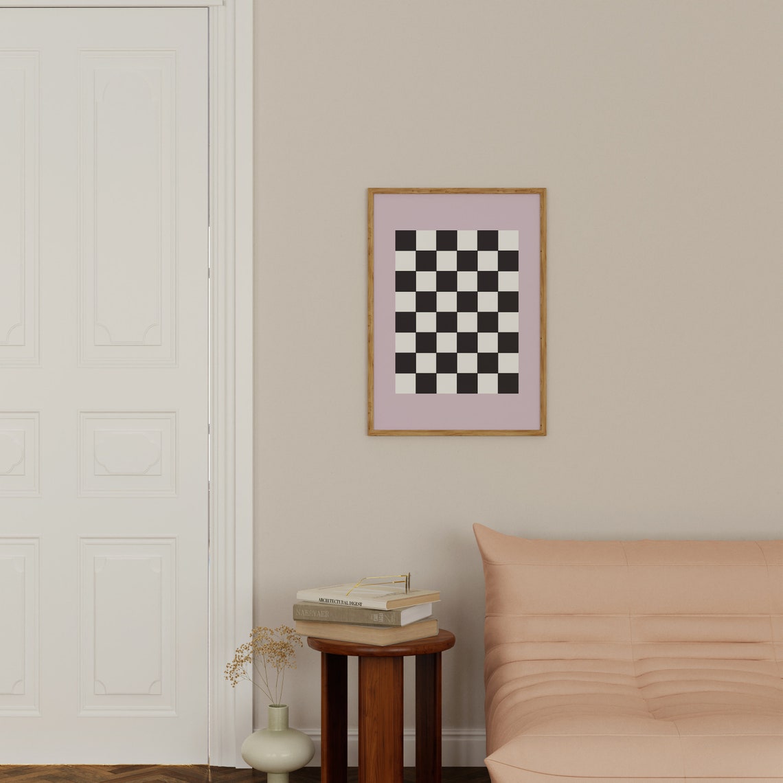 Lilac Retro Checkerboard Printable Wall Art, Black and White Checkered ...