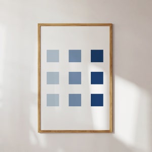 Blue Tones Color Blocks Printable Wall Art, Navy Blue Ombre Square ...