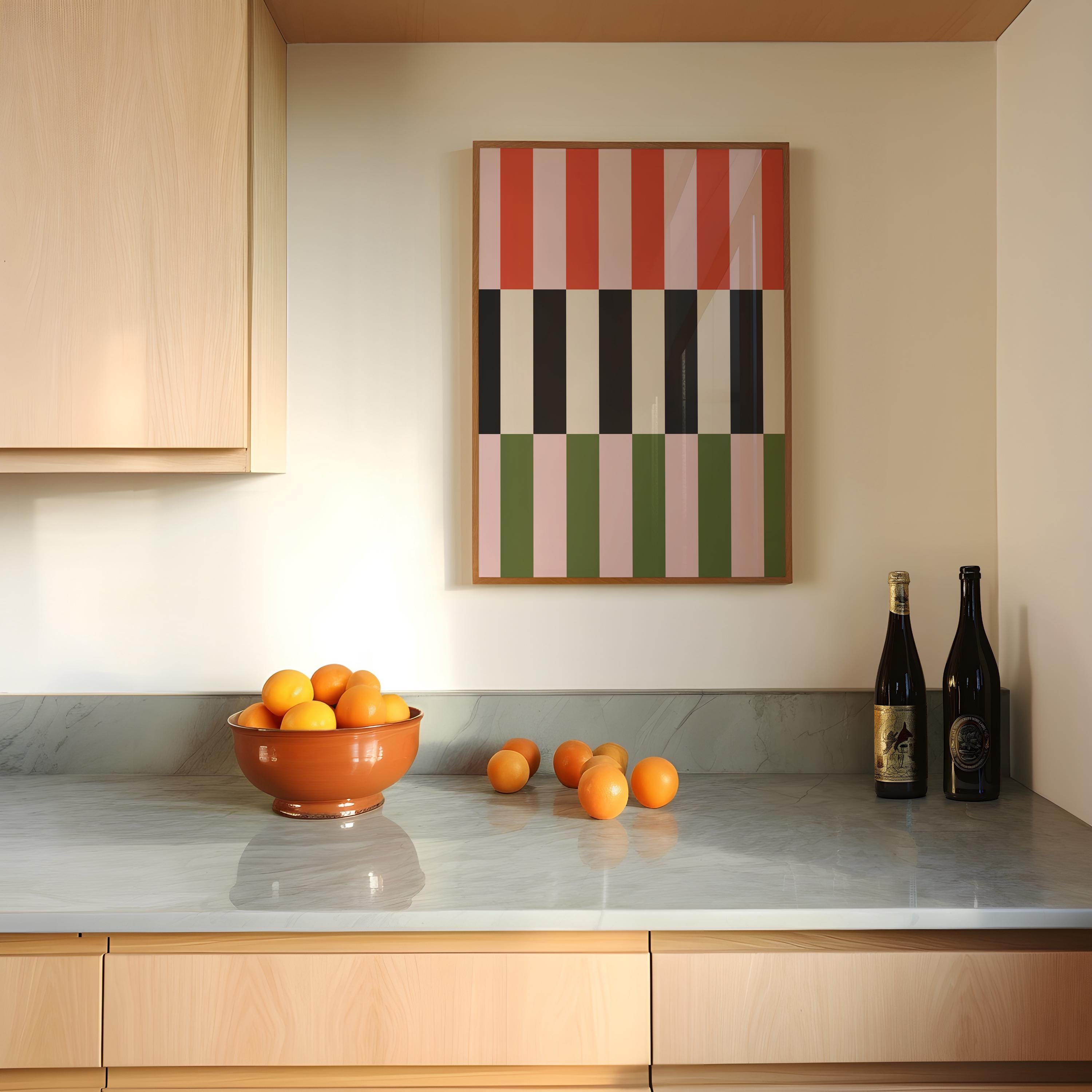 Multi Colored Long Checkered Wall Art, Retro Stripes Printable Wall Art ...