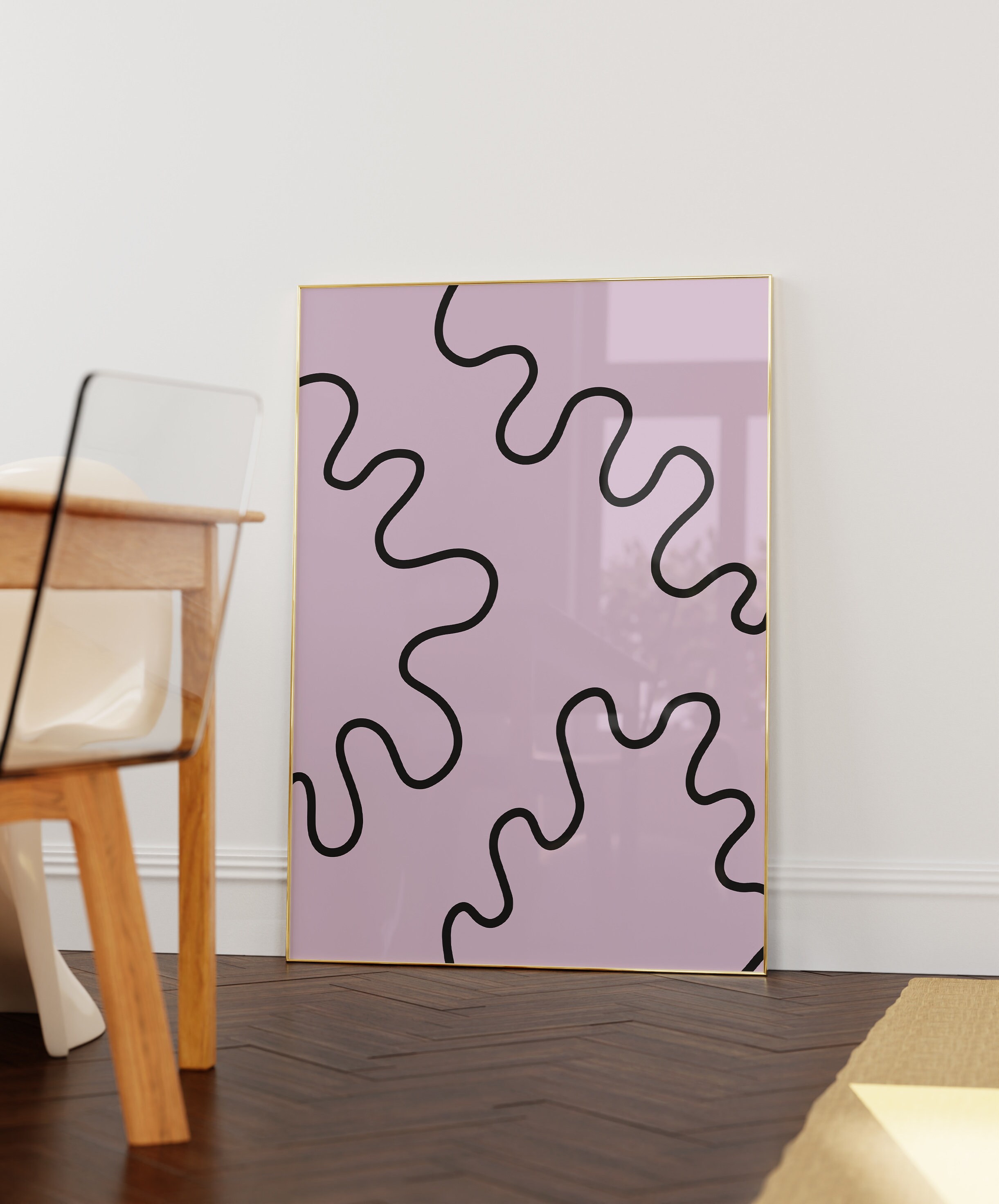 Wiggly Lines Joyful Lilac Art Print, Fancy Purple Printable Wall Art ...