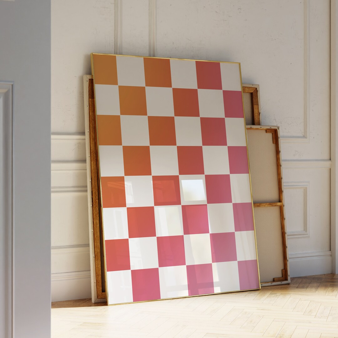 Gradient Checkered Wall Art, Colorful Checkered Print, Checkerboard ...