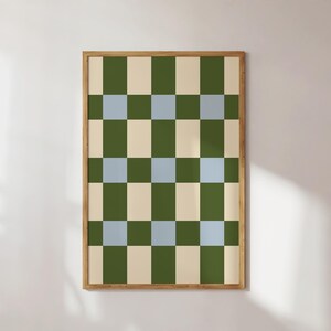 Green Blue Checkered Wall Art, Checked Retro Printable Wall Art, Khaki ...