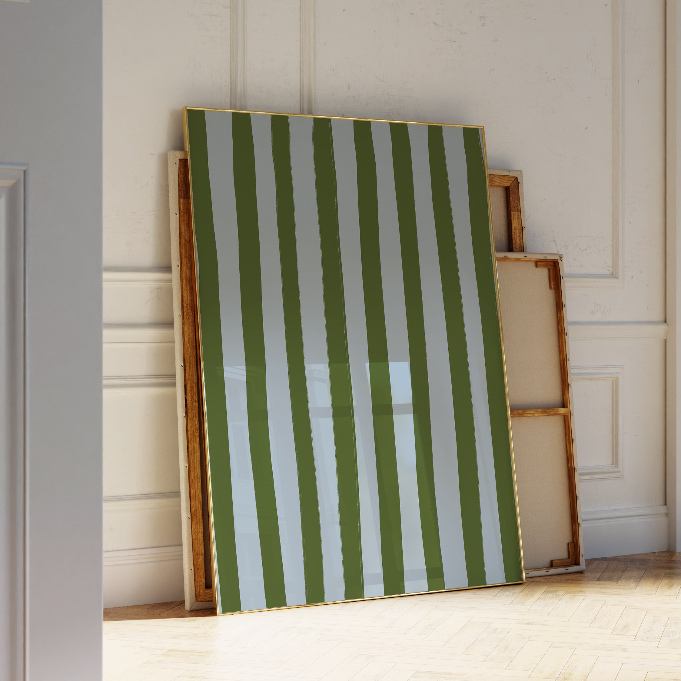 Blue Green Striped Art Print, Joyful Preppy Room Decor, Organic Lines ...