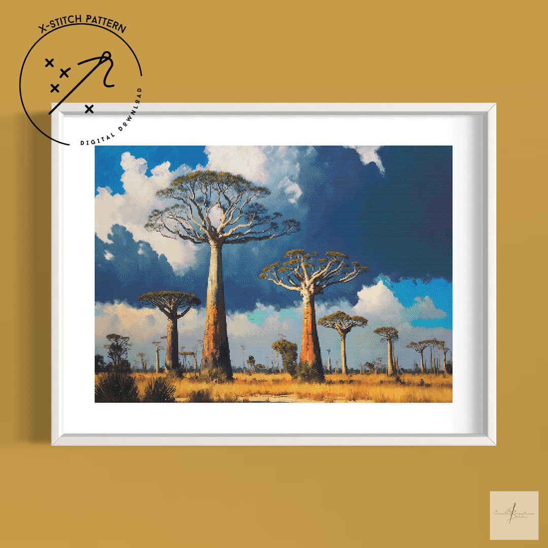 Madagascar Baobabs Counted Cross Stitch Pattern, Full Cover X Stitch ...