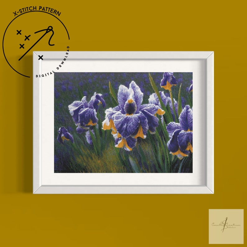 Dutch Iris Fields Counted Cross Stitch Pattern, Full Cover X Stitch ...