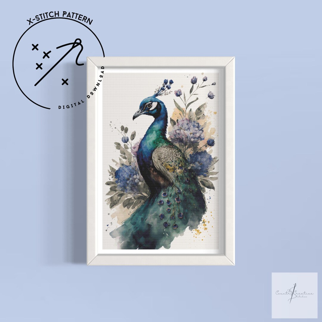 Watercolour Peacock, Counted Cross Stitch Pattern, Modern X Stitch ...