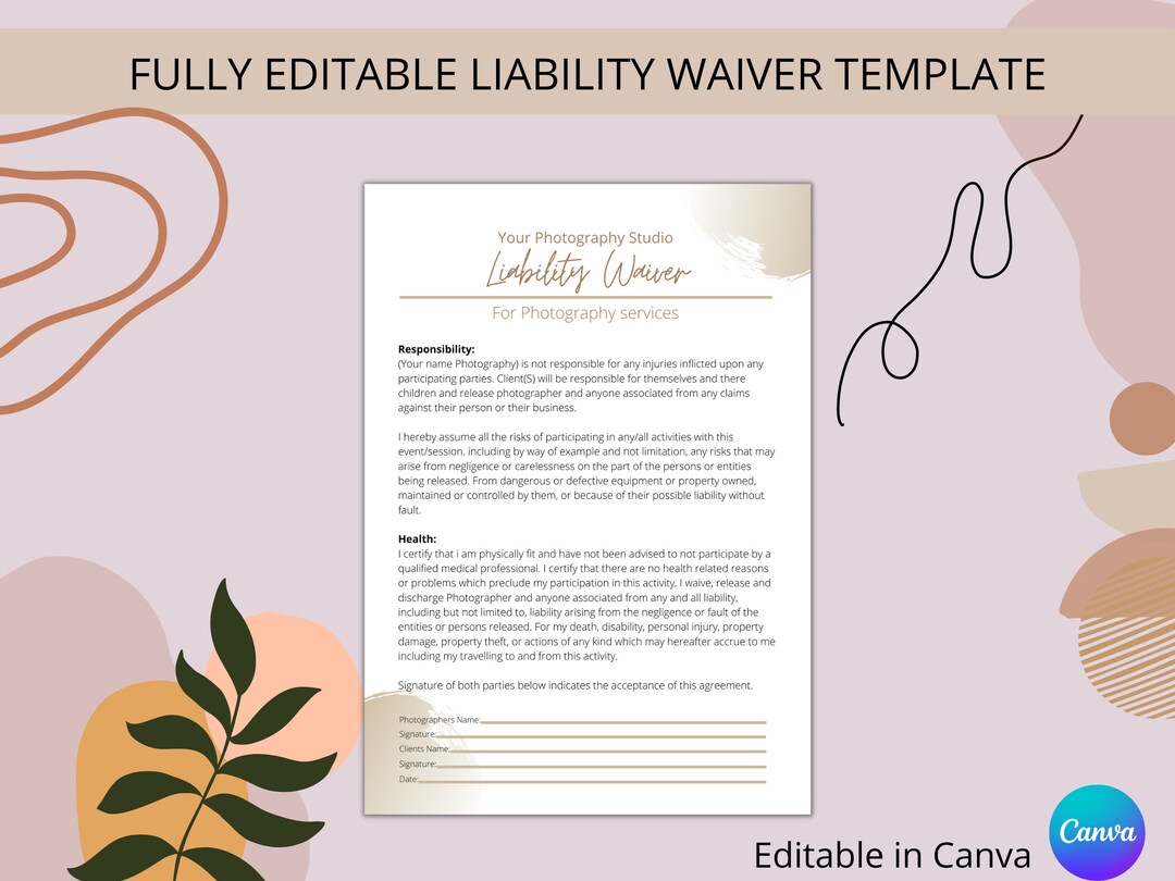 Photography Liability Waiver Canva Release Form Template - Etsy