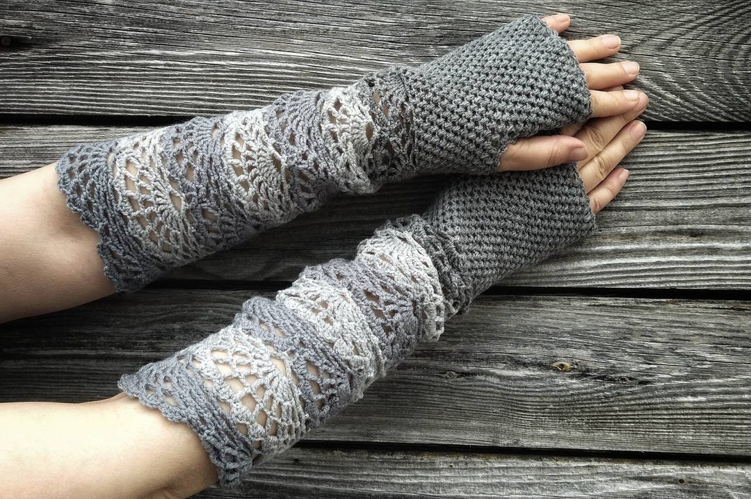Crocheted, Very Long, Openwork, Lacy, Mittens, Fingerless Gloves, Arm ...