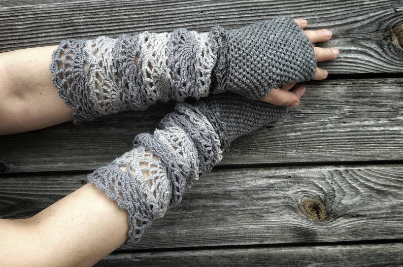Crocheted, Very Long, Openwork, Lacy, Mittens, Fingerless Gloves, Arm ...