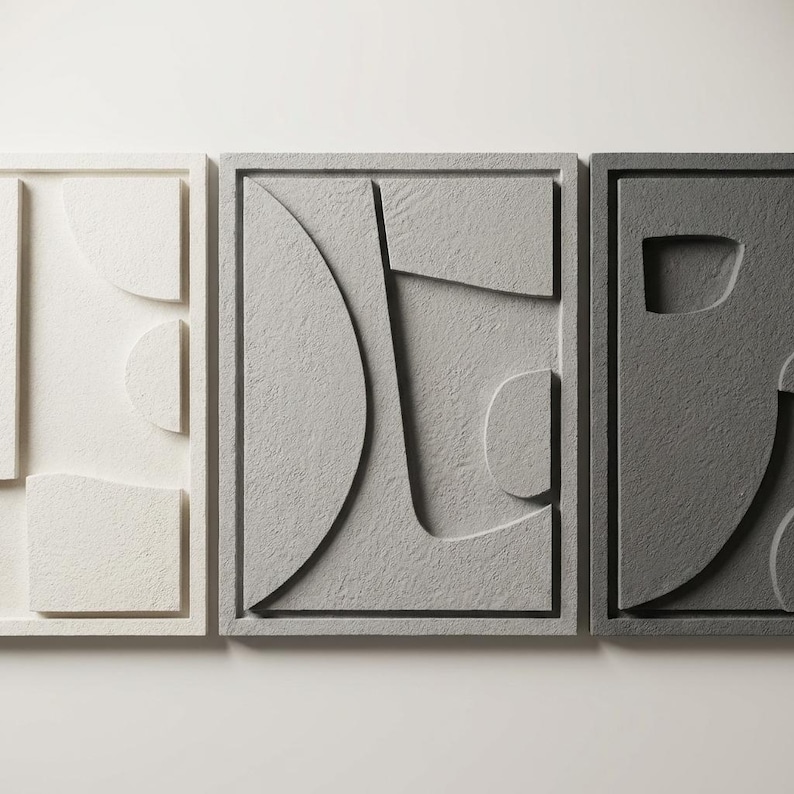 Textured Plaster Wall Art Set, Abstract Wabi Sabi Sculptural Decor, 3D ...