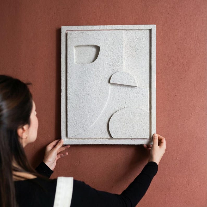 Textured Plaster Wall Art Set, Minimalist Geometric Relief, Japandi ...